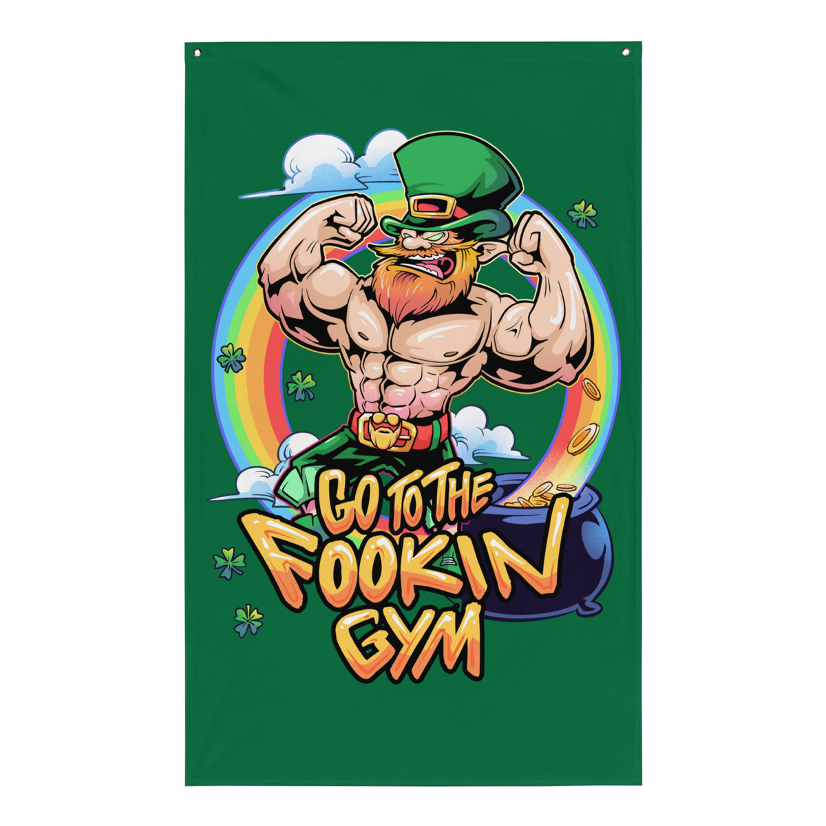 Leprechaun Go To The Fookin Gym Flag – Papa Swolio